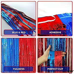 KatchOn, Red and Blue Streamers, Pack of 2 - Xtralarge, 8x3.2 Feet | Red and Blue Fringe Curtain, Red and Blue Party Decorations | Circus Theme Party Decorations | Red and Blue Carnival Decorations