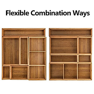 YOUEON Set of 6 Bamboo Drawer Organizer Storage Box, Adjustable Cutlery Tray Utensil Tray Silverware Organizer Multi-Use for Desk, Closet, Bathroom, Office, Makeup, Jewelry