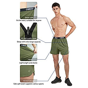 GymBrave Men's 5 Inches Athletic Running Shorts Lightweight Quick Dry Workout Training Short with Zip Pockets