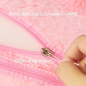 MOONBEEKI Toddler Chair Comfy，Foldable Princess Kids Couch for Girl, Toddler Recliners for Kids Over 18 Months, Kids Sofa Bed Fold Out(Pink)