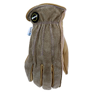 Miracle-Gro MG86006 Aqua Armor Cow Grain Palm Gloves - [1 Pair, Small/Medium] Women Gloves with Shirred Elastic