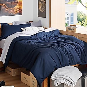 Bedsure Duvet Cover Twin/Twin XL Size - Soft Double Brushed Bedding Set for Kids & Adults, Zipper Closure, 2 Pieces, Includes 1 Duvet Cover (68"x90") & 1 Pillow Sham, NO Comforter, Navy Blue