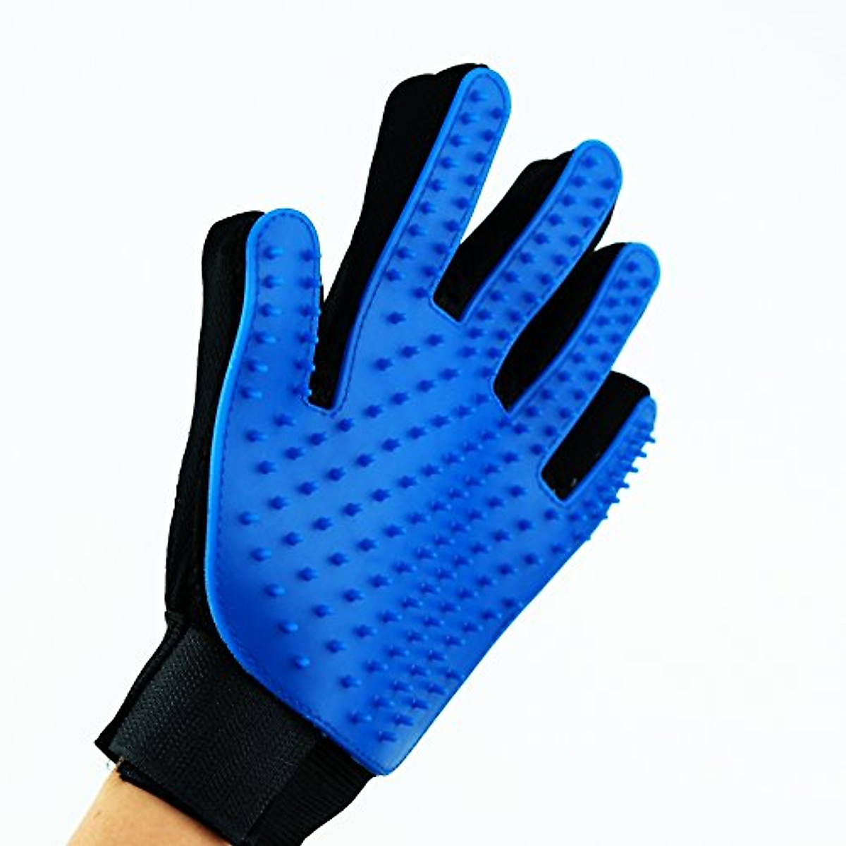 Happy Pet Grooming Glove - Gentle Deshedding Brush Glove - Efficient Pet Hair Remover Mitt - Massage Tool Perfect for Dogs & Cats with Long & Short hair (blue, Left hand)