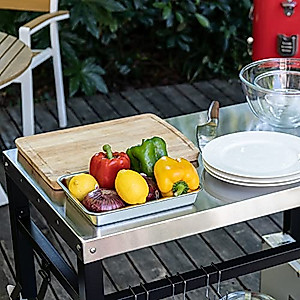 Royal Gourmet Dining Cart Table with Double-Shelf, Movable Stainless Steel Flattop Grill Cart, Hooks, Side Handle, Multifunctional and Commercial PC3401S (Silver)