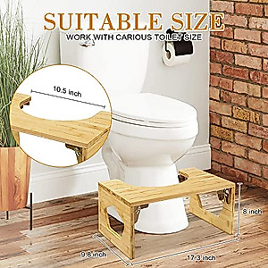 Squatting Toilet Stool, Bamboo 8 Inch Toilet Potty Stool, Foldable Bathroom Poop Stool with Non-Slip Mat for Adults Children