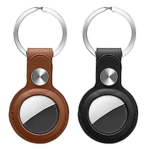 LAUDTEC AirTag Case Leather Key Ring 2 Packs, AirTag Keychain Protective Cover for Apple AirTag Finder Location Tracker AirTags Holder Keyring Loop Anti-Scratch for Keys, Backpacks, Pet Dog Collar