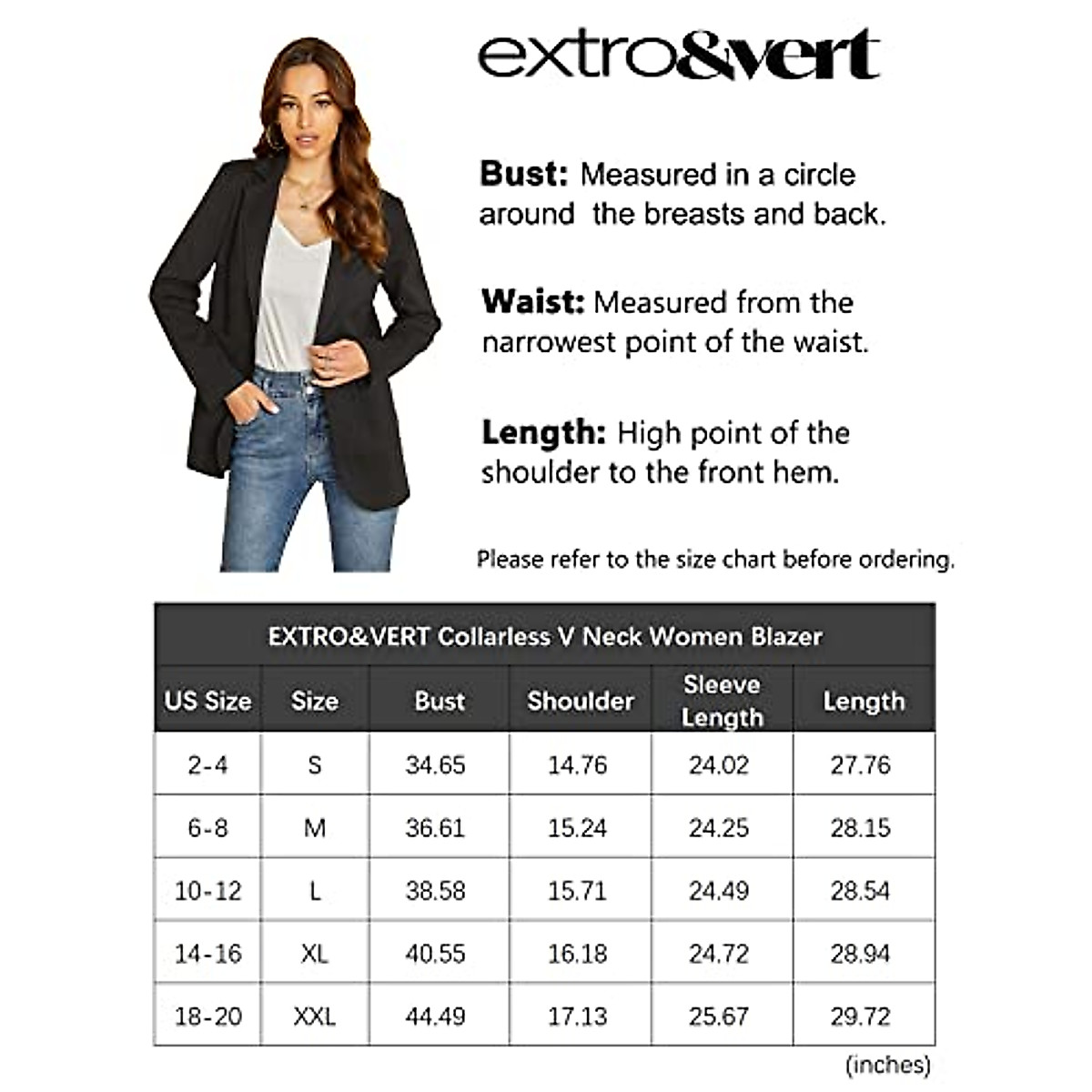 EXTRO&VERT Blazer Jackets for Women Single Button Long Sleeve Patch Pocket Suit for Work Casual White