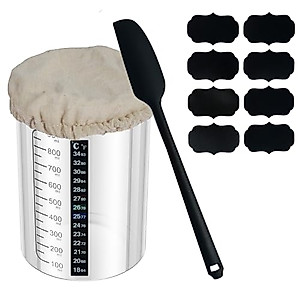 Ghojet 7Pcs Sourdough Starter Jar Kit with Scale 900ml Reusable Sourdough Starter Container with Bamboo Lid Multipurpose Wide Mouth Glass Sourdough Fermentation Jar for Sourdough Baking(Combination)