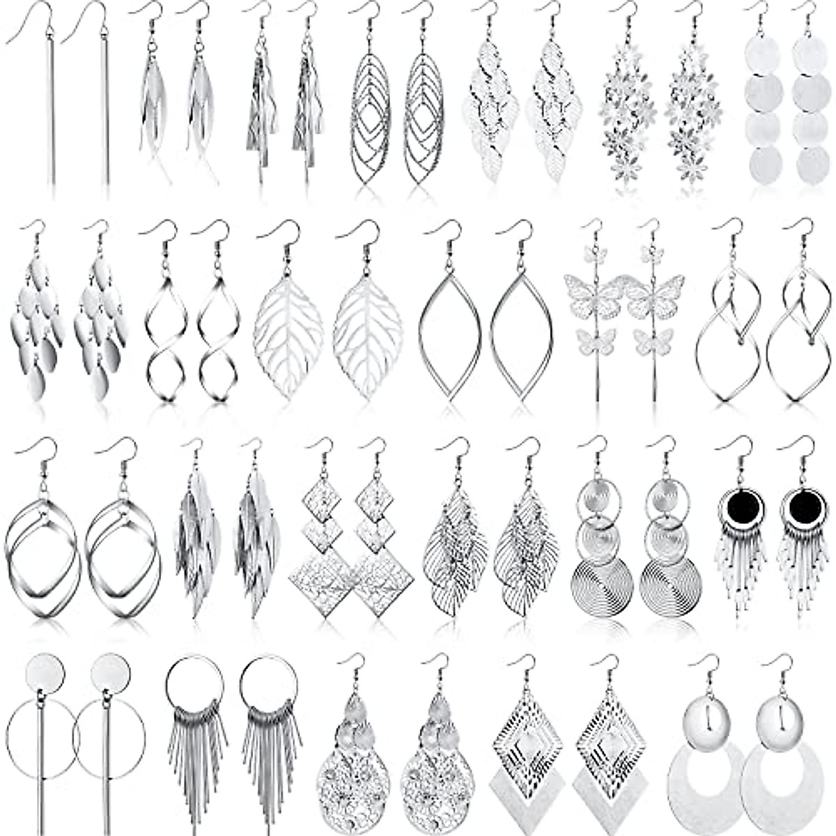 24 Pairs Crystal Teardrop Dangle Earrings Cubic Zirconia Hoop Earrings Boho Threader Earrings Set for Women Girls Christmas (Simple Style)