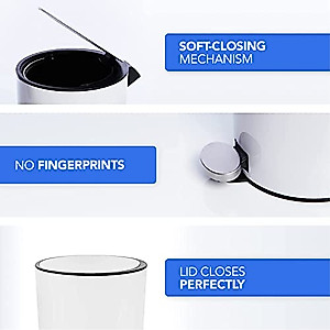 Bamodi Mini Step Trash Can with Lid - 0.8 Gallon Stainless Steel Garbage Can - Soft-Closing System and Removable Inner Bucket Trash Bin - Ideal for Bathroom, Bedroom and Kitchen - White