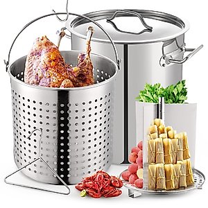 ARC 52QT Stainless Steel Stockpot for Turkey Fryer Seafood Boiler Crawfish Pot with Basket and Steamer Rack, Outdoor Cooking Pot for Crab Lobster Shrimp Boiling, and Tamales Steamer, 13 Gal