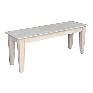 IC International Concepts Shaker Style Bench for Kitchen/Dining, Solid Parawood, 47"W x 14.37"D x 18.7"H, 450 lb Capacity, Paint or Stain in Any Color Any Color, Unfinished