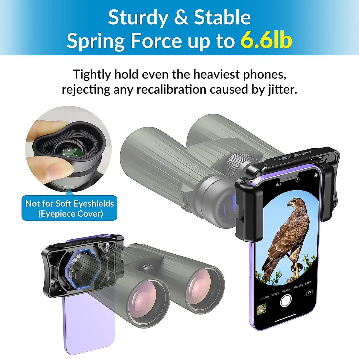 APEXEL Telescope Phone Adapter, Binocular Photo Adapter for Android & iPhone, Phone Holder Mount for Telescope, Monocular, Binocular, Microscope, Spotting Scope. (Including Bluetooth Shutter Remote)