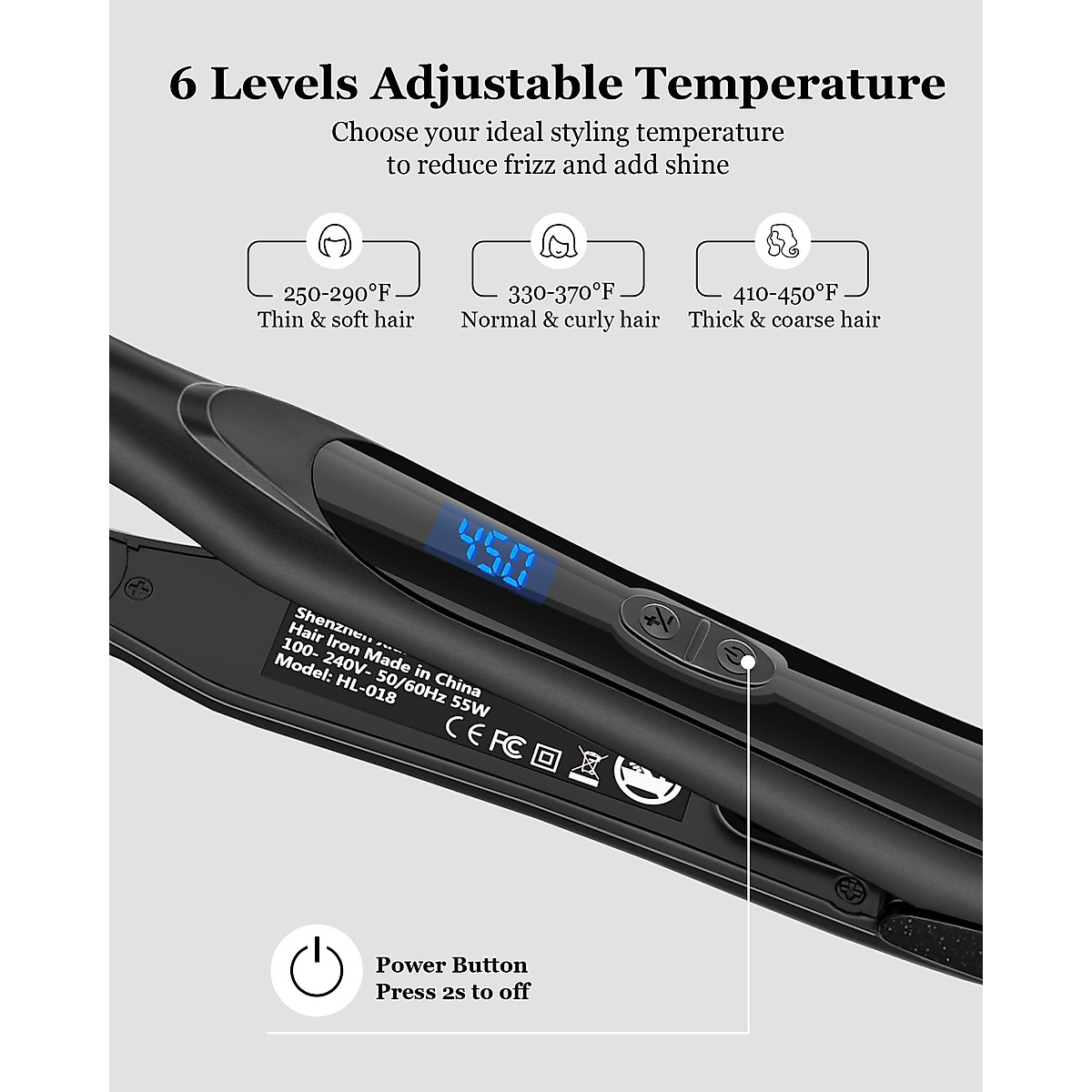 DSHOW 1/2" Flat Iron, Small Flat Iron Hair Straightener for Short Hair, Tourmaline Ceramic Mini Travel Hair Straightener with a Pouch, 6 Temperature, Dual Voltage (Black)