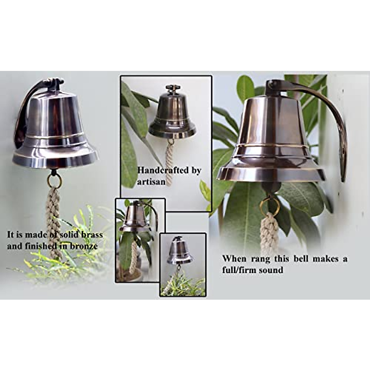5" Solid Brass Bell Quality Marine Wall Mounted Ship Bronze Finished Hanging Bell Perfect for Dinner, Indoor, Outdoor, School, Bar, Reception, Last Order & Church by The Metal Magician