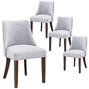 Kmax Fabric Dining Chairs Set of 4 Upholstered Side Chairs Farmhouse Accent Chairs with Nailhead Wood Legs for Dining Room Guest Room Restaurant, Grey