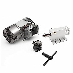 CNCTOPBAOS K12-100mm CNC Router Milling Machine Rotational Axis 4th Axis A axis Rotary Table A axis 100mm 4 jaw chuck dividing head,MT2 65mm Tailstock Reducing ratio 6:1 for CNC Engraving Machine
