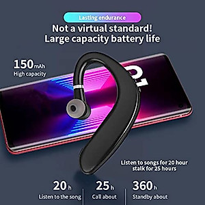 Bluetooth 5.2 Single Ear Headset, Waterproof Ultralight Wireless Headset Earpiece Hands Free Single Ear Business Earphone for Sport Driving Business Office