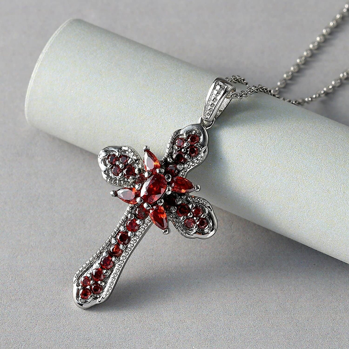 Shop LC Red Cubic Zirconia Cross Pendant Necklace for Women Catholic Jewelry Religious Christian Gifts for Women for Her Stainless Steel Size 20" Ct 3.6 Birthday Gifts