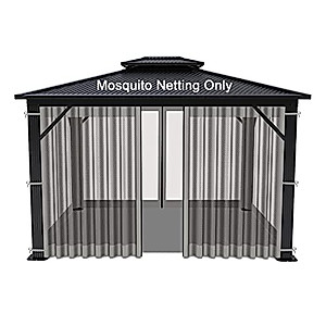 Replacement Universal Gazebo Netting 4 Panels with Zipper for Garden Patio Yard, ONLY Netting (10‘x12’, Grey)