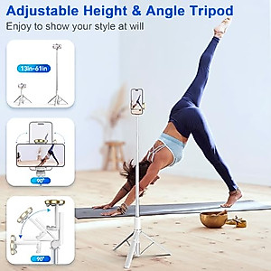FOXOLA 61" Phone Tripod & Selfie Stick, Extendable All-in-1 Cell Phone Tripod Stand with Wireless Remote, Portable Tripod for iPhone14/13/12 Android in Selfies/Live Stream/Record/Vlog, White