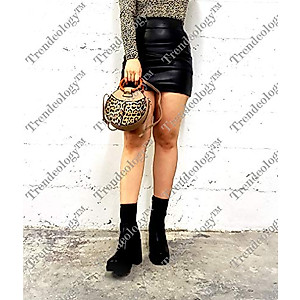 Leopard Neon Snake Print Vegan Leather Ring Handle Medium Crossbody Satchel (Leopard Taupe)