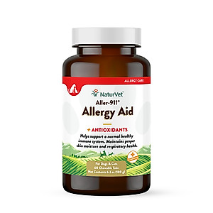 NaturVet Aller-911 Advanced Allergy Aid for Dogs, Cats – Antioxidant-Rich Pet Supplement with Omegas, DHA, EPA – Helps Support Dog Immune System, Cat Respiratory Health, Skin Moisture 60 Ct.
