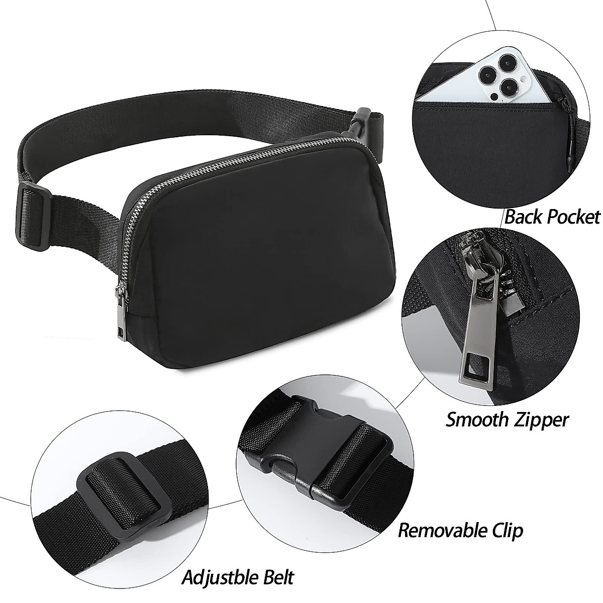 TOBVZOO Belt Bag with Card Wallet for Women Men, Everywhere Fanny Pack Crossbody Bags with Adjustable Strap, Mini Fashion Waist Packs (Black with Wallet)