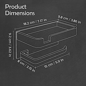 ROZZWILD Toilet Paper Holder with Shelf Adhesive Wall Mounted No Drill Aluminium Alloy Stainless & Rustproof Toilet Paper Roll Dispenser Bathroom Organizer Storage Rack Matte Black Gold