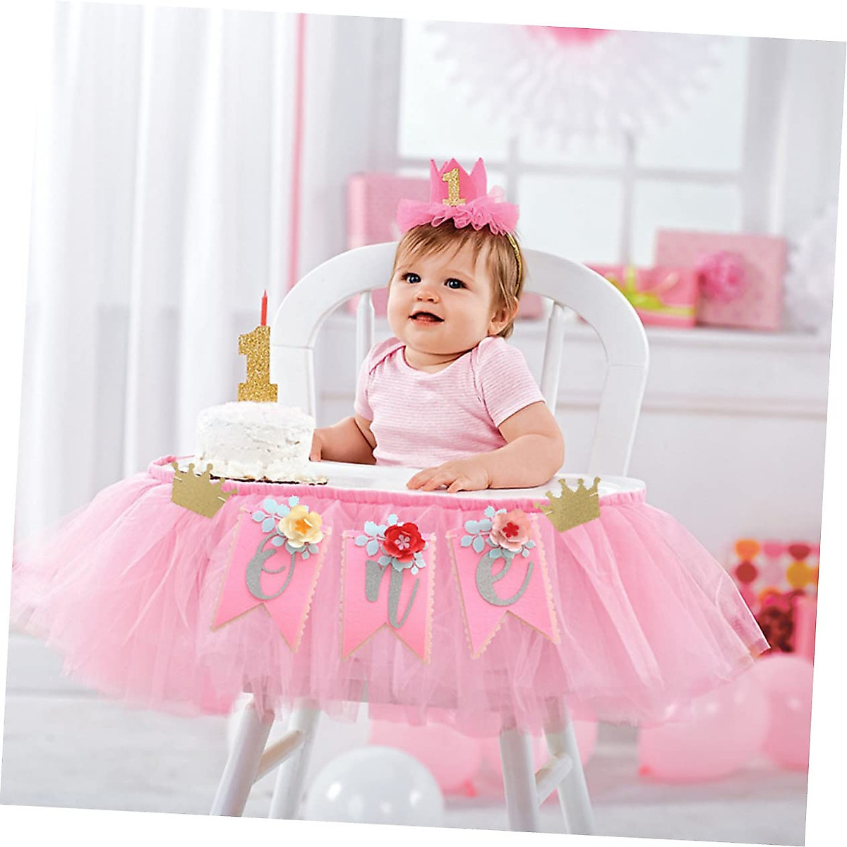 ifundom Girl High Chair High Chair Decoration Baby Birthday Decor Bunting Garland One Birthday Party Banner One Birthday Highchair Garland 1st Birthday Ribbon Baby Girl Three-dimensional