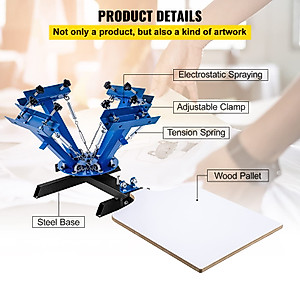 VEVOR Screen Printing Press 4 Color 1 Station Screen Printing Machine Removable Pallet Silk Screen Printing Machine for DIY T-Shirt Printer