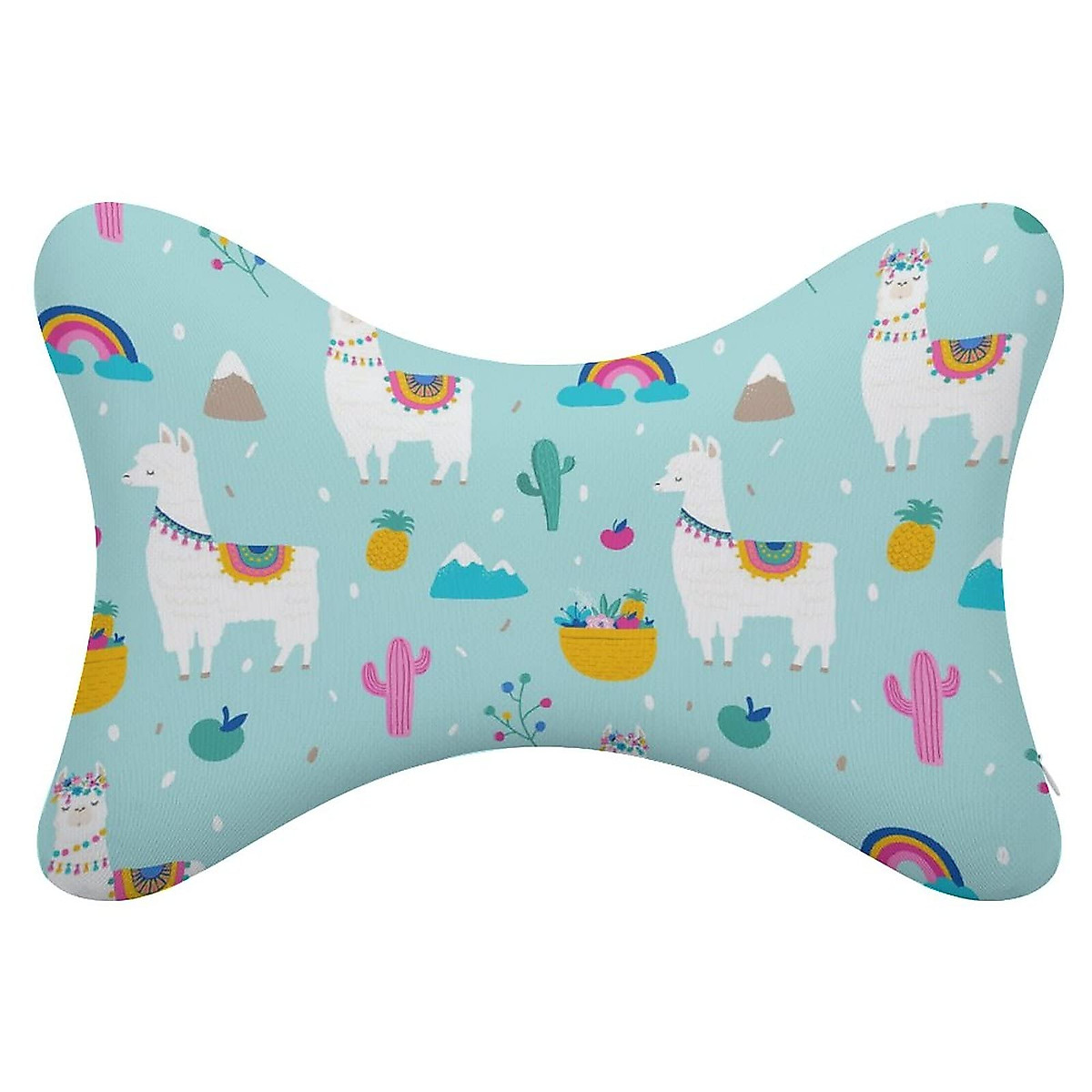 MZERSE Car Neck Pillow 2 Pieces Travel Pillow Compatible with Cute Cactus Blue Sky Rainbow Llama Alpaca for Head Rest Neck Support Head Cushion Support for Car Seat Airplanes Sleeping