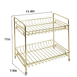 YICOCHI 2-Tier Bathroom Counter Organizer,Kitchen Spice Rack Corner Storage Organizing Caddy Stand for Bathroom Vanity Countertops,Gold
