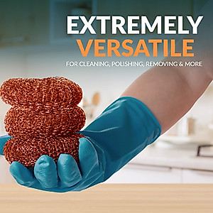 PAMI Heavy-Duty Copper Scrubbing Pads - Copper Wool Pad Dish Scrubbers for Dirt, Grease & Grime- Metal Scrubber Sponges for Kitchen & Bathroom- Copper Scouring Pads for Pots & Pans (4)