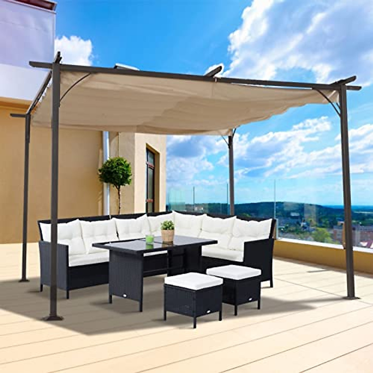 RUIZE Permanent Hardtop Gazebo, Outdoor Galvanized Steel Roof Pavilion Pergola Canopy with Aluminum Frame for Garden Patio,Patio Backyard,Deck and Lawns
