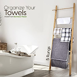 Happy House Habits Blanket Ladder, 5-Tier Towel Rack, Wall-Leaning Blanket Rack, Decorative Display Ladder Shelf, Living Room, Bedroom, Durable Decorative Ladder for Blankets with Additional Shelf