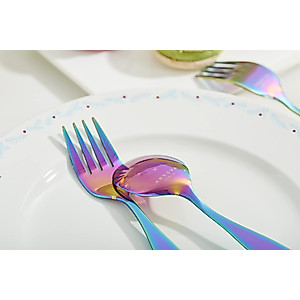 ANNOVA Kids Silverware Children's Safe Flatware Set Stainless Steel - Forks, Dinner Spoons, Toddler Utensils (Engraved Dog Bunny) (UV Rainbow,12 Pieces)