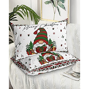 Edwiinsa Gnomes Red Pillow Covers Standard Size Set of 2 Bed Pillow, Plush Soft Comfort for Hair/Skin Cooling Pillowcases with Envelop Closure 20x26 Inches Christmas Green Tree Gift Snowflake White