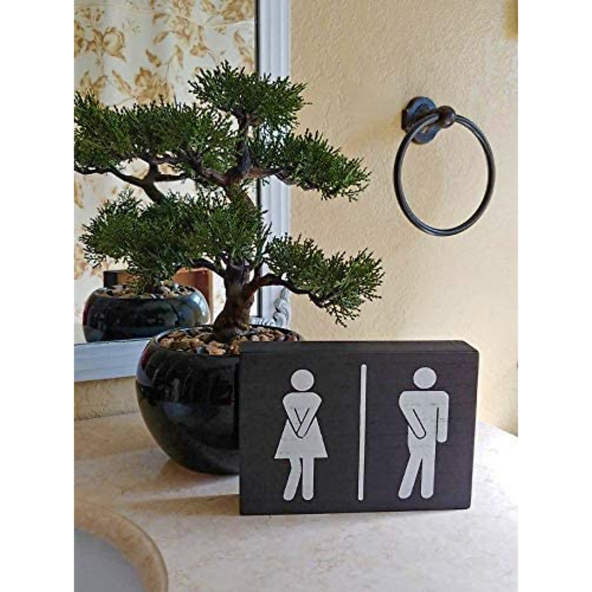 Sukha Home Funny Bathroom Signs - Cute Unisex Restroom Sign, Wooden Farmhouse Bathroom Wall Decor for Shelf or Wall Art, Home Decor Bathroom Accents