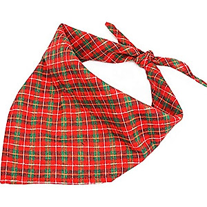 Taglory Christmas Dog Collars and Bandanas Set, Xmas Costume Triangle Pet Scarf & Collar for Medium Large Dogs, Red Plaid, 14-20"