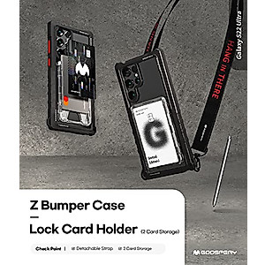 GOOSPERY Z Bumper Designed for Galaxy S22 Ultra Case, Shock Absorbing Dual Layer Structure TPU Edge Clear Back Cover with Detachable Clear Card Holder Stick On Phone Wallet