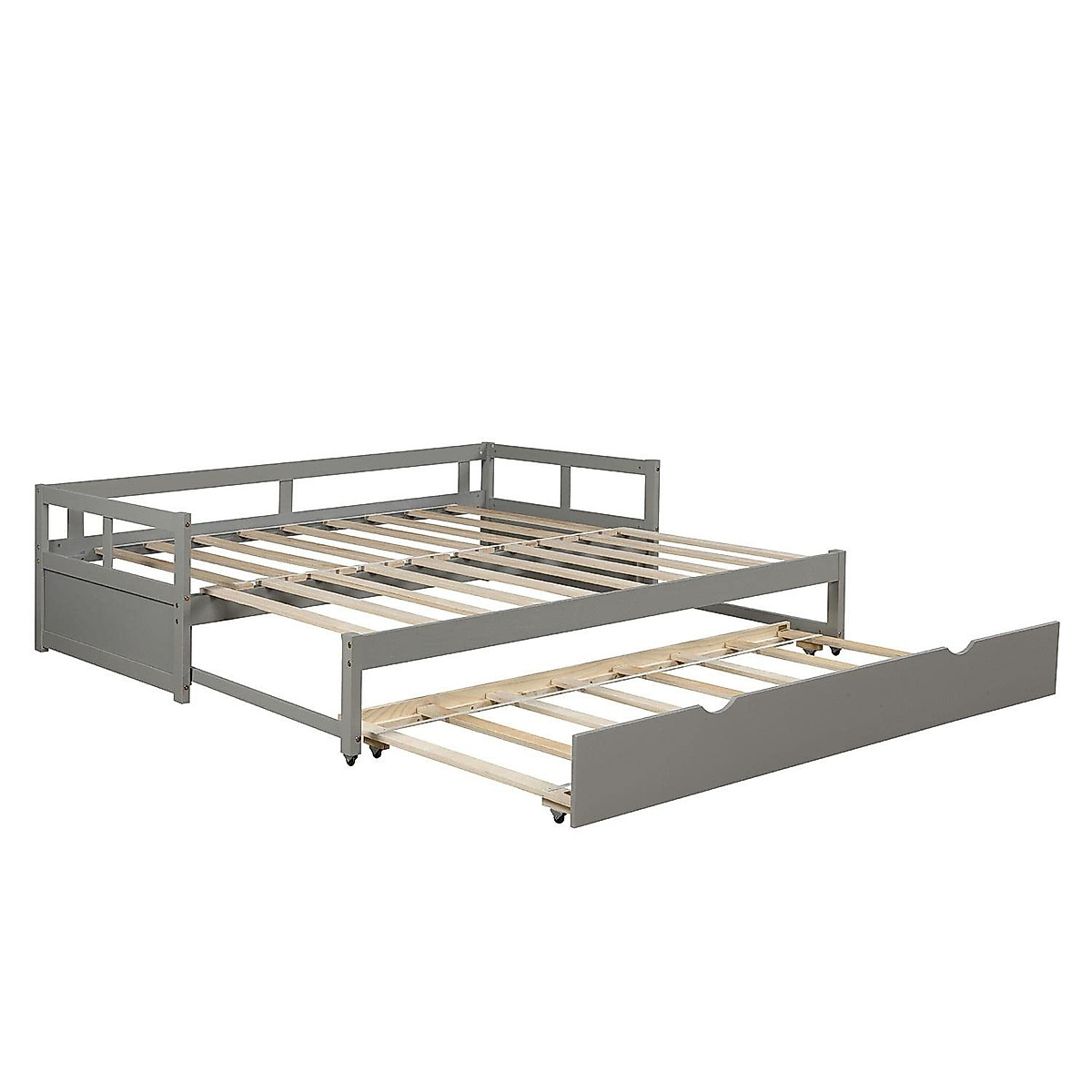 Wood Daybed with Pull Out Trundle, Extending Twin to King Daybed Frame for Boys/Girls/Teens/Adults, Tundle Daybed for Bedroom Dorm Small Place, No Box Spring Needed, Gray 78.1''L x 41.8''W x 23.2''H