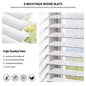 LazBlinds 2-inch Cordless Faux Wood Blinds with Royal Valance, Room Darkening Horizontal Window Blinds, Inside Mount Blinds for Windows - Actual Blinds Size: 70.5'' W x 72'' H - White