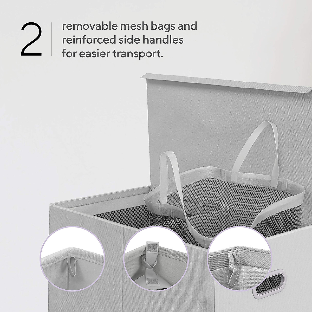 Mindspace Double Laundry Hamper with Lid and Removable Mesh Bags - Woven Canvas Laundry Basket Organization for Bathroom, Bedroom, Kids, Baby - Cool Gray, Oxford Collection