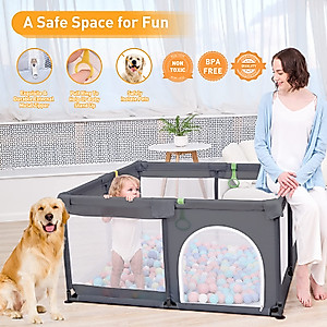 Baby Playpen 51-Inch Large Playyard for Toddler - Reliable Kids Activity Center for Infant, Sturdy Safety Playpen with Thickened Pipes+ Anti-Slip Suckers+Soft Breathable Mesh(Dark Gray, 51-Inch)