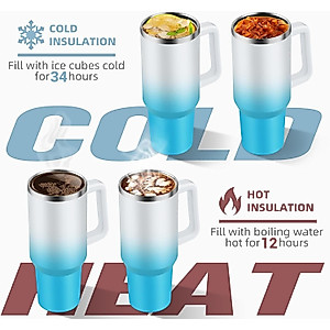 RAHATBEE 40 oz Tumbler with Handle and Straw Lid, 100% Leak-Proof Travel Coffee Mug, Reusable Stainless Steel Insulated Cup for Beverages, Keeps Cold for 34Hrs or Hot for 12Hrs (White-Blue)