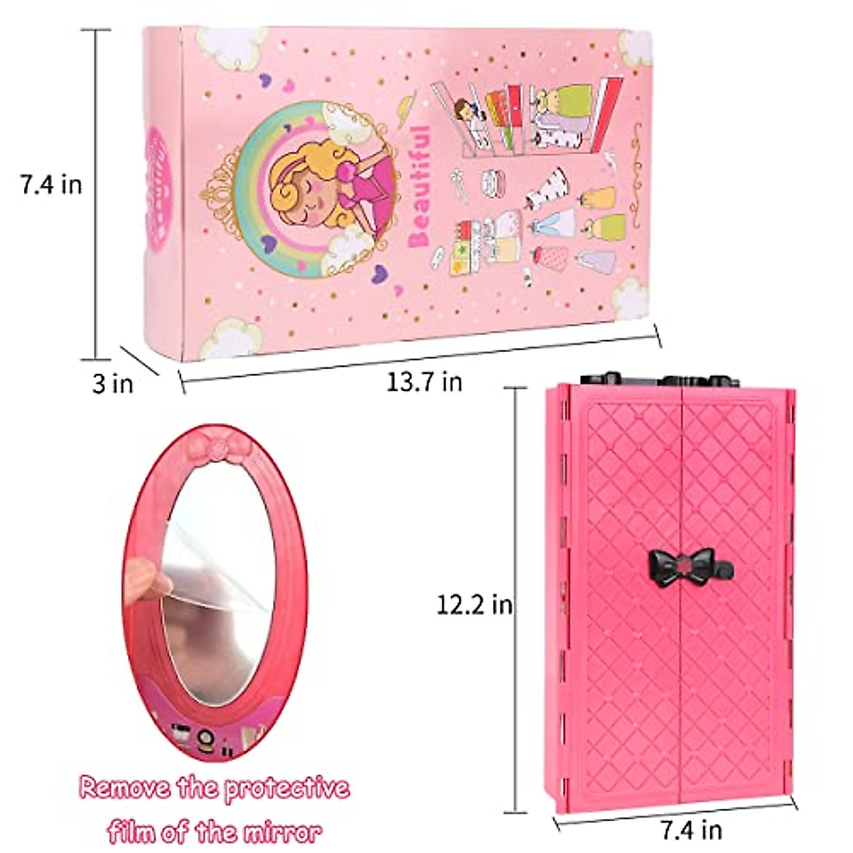 98 Pack Doll Clothes and Accessories with Closet Wardrobe DIY Playset for 11.5 Inch Doll Including Wedding Dress Fashion Dress Casual wear Swimsuit Shoes Hangers Necklace Bags (11.5inch)