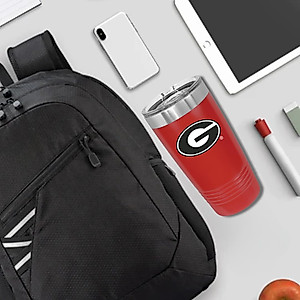 University of Georgia Bulldogs 20oz Stainless Steel Double Walled Red Beverage Bottle with Acrylic Lid - College Gear for Playoff Season – For Office, Home or Auto – Show your Bulldog Pride