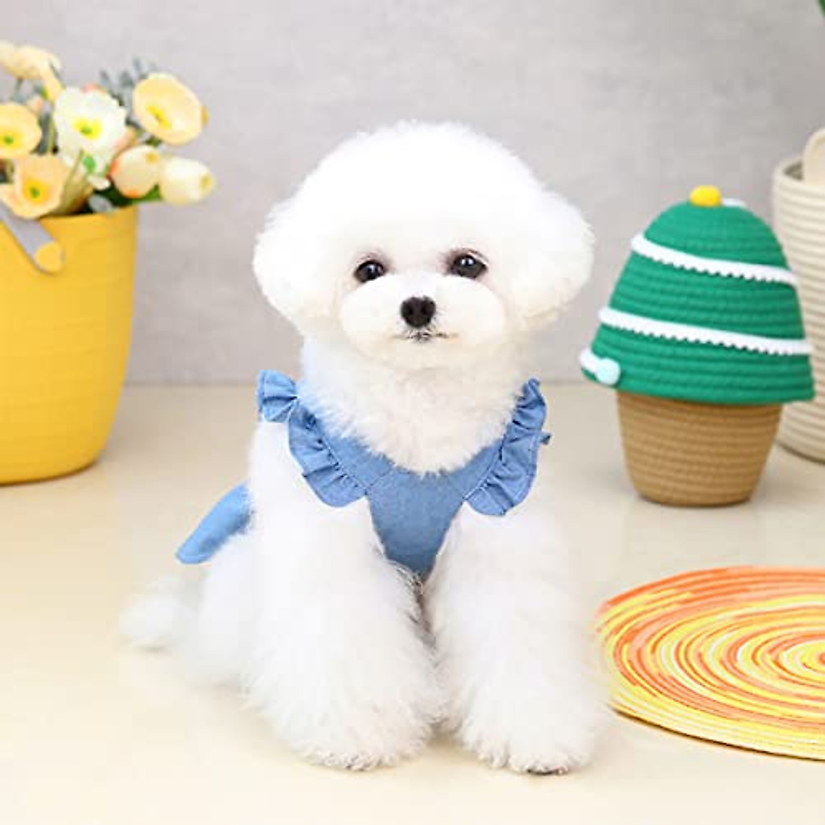 Dog Dress Puppy Luxury Skirt Dog Clothes Princess Dresses Wedding Evening Dress Tutu Skirt Denim Skirt for Small Dog Girl Light Blue XS