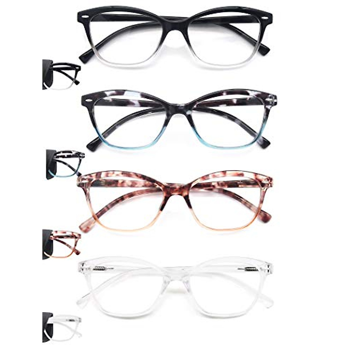 MODFANS Women Reading Glasses 1.75 4 Pair Stylish Ladies Readers with Comfort Spring Hinge Pattern Design Pouch Included